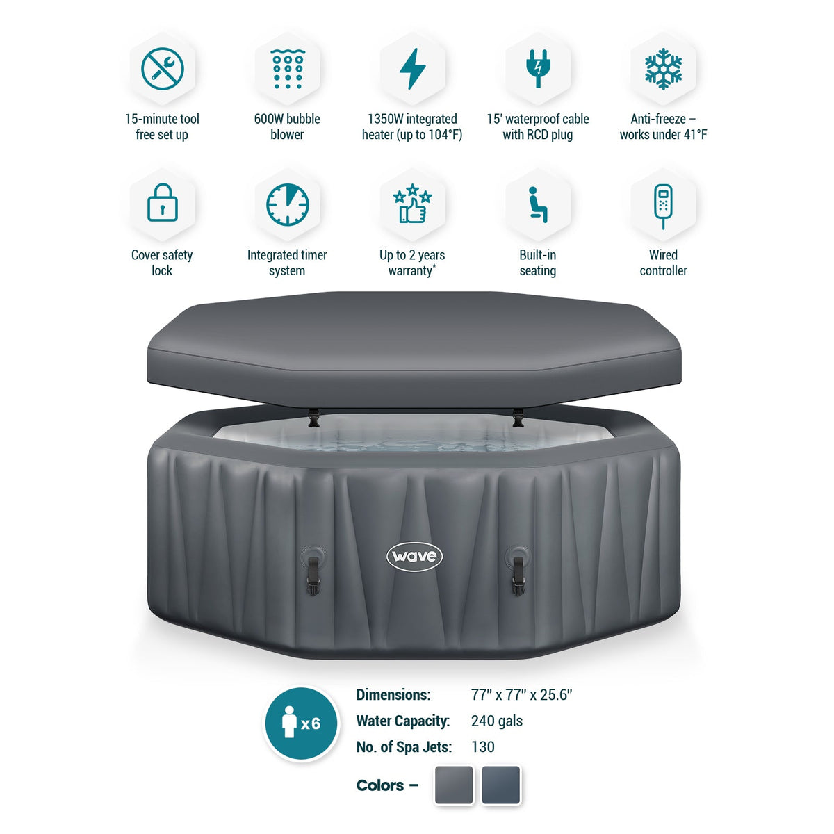 Aegean | 6-Person Inflatable Hot Tub | Octagon | Integrated Heater ...