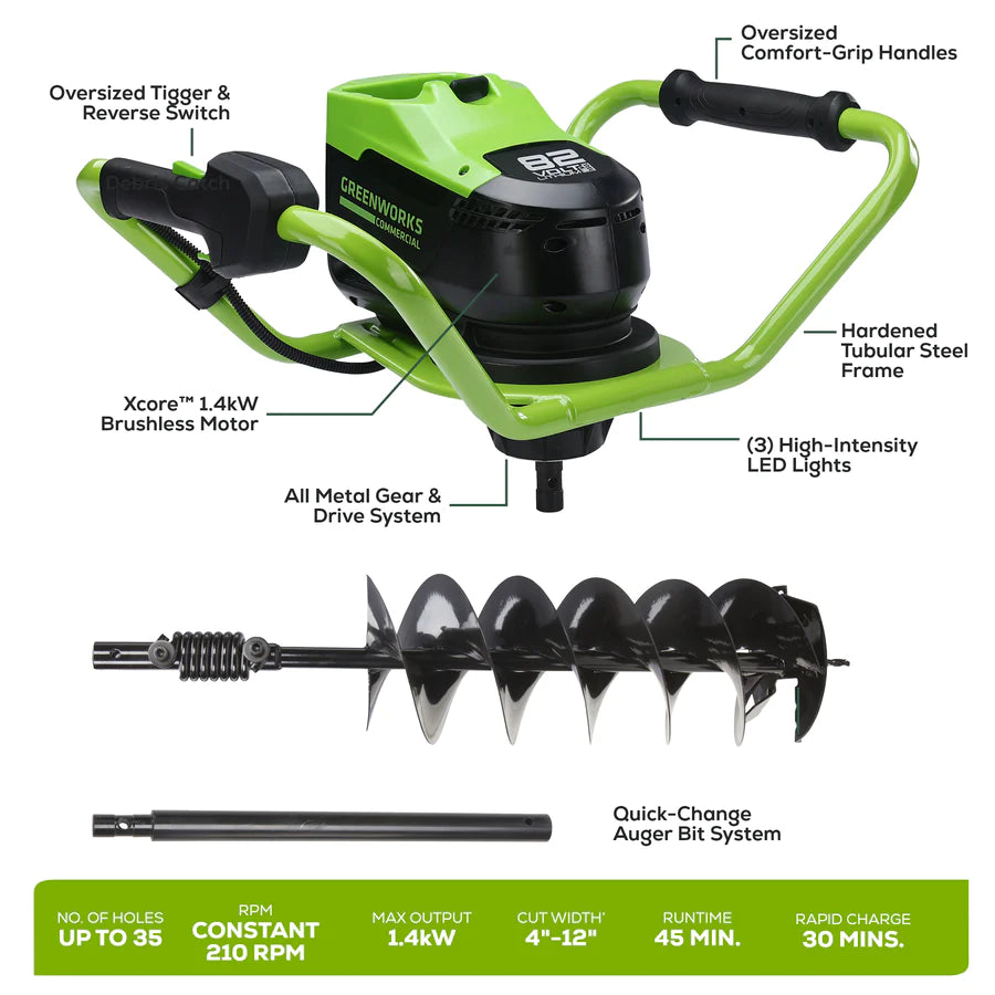 82 Volt Electric Earth Auger by Greenworks – Grizzly Shelter Ltd.